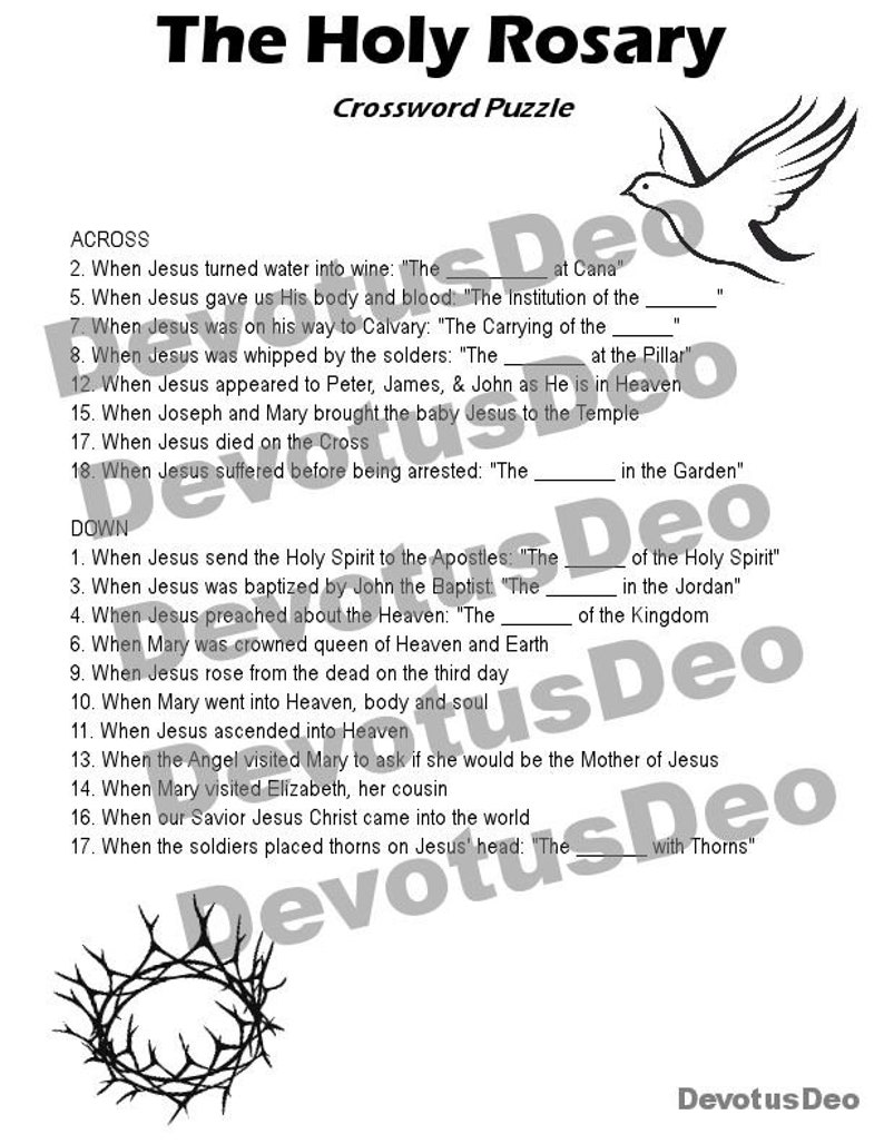 The Holy Rosary, Catholic Prayer Worksheet - Etsy