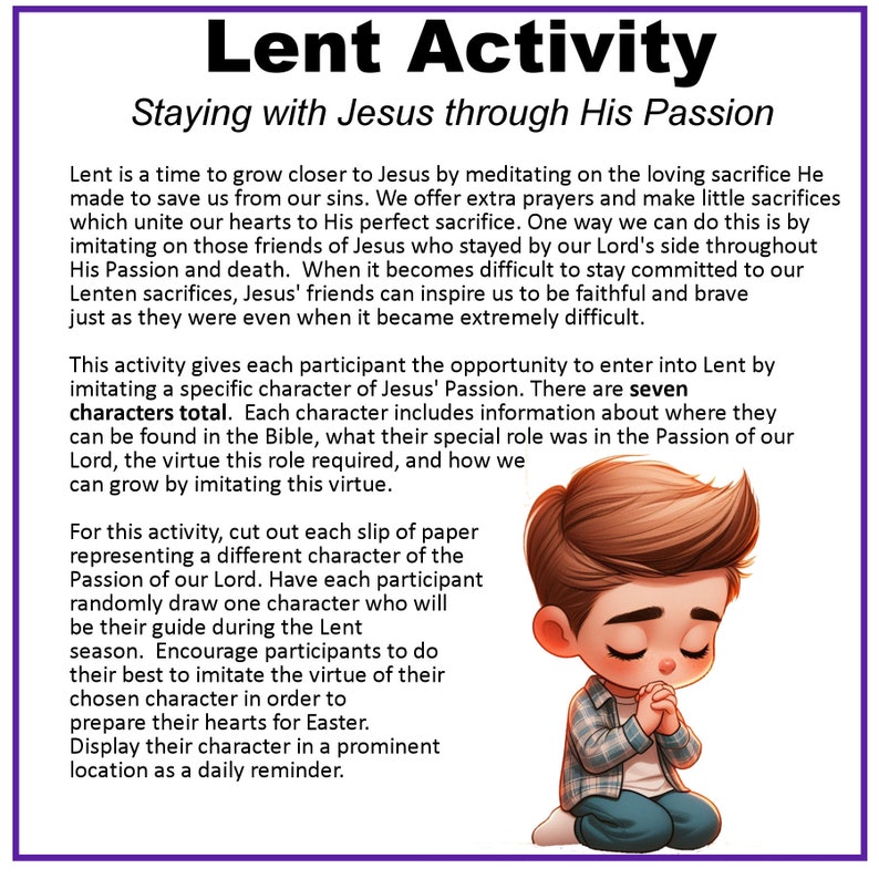 Printable Lent Activity, Family / Children / Student / Jesus ...