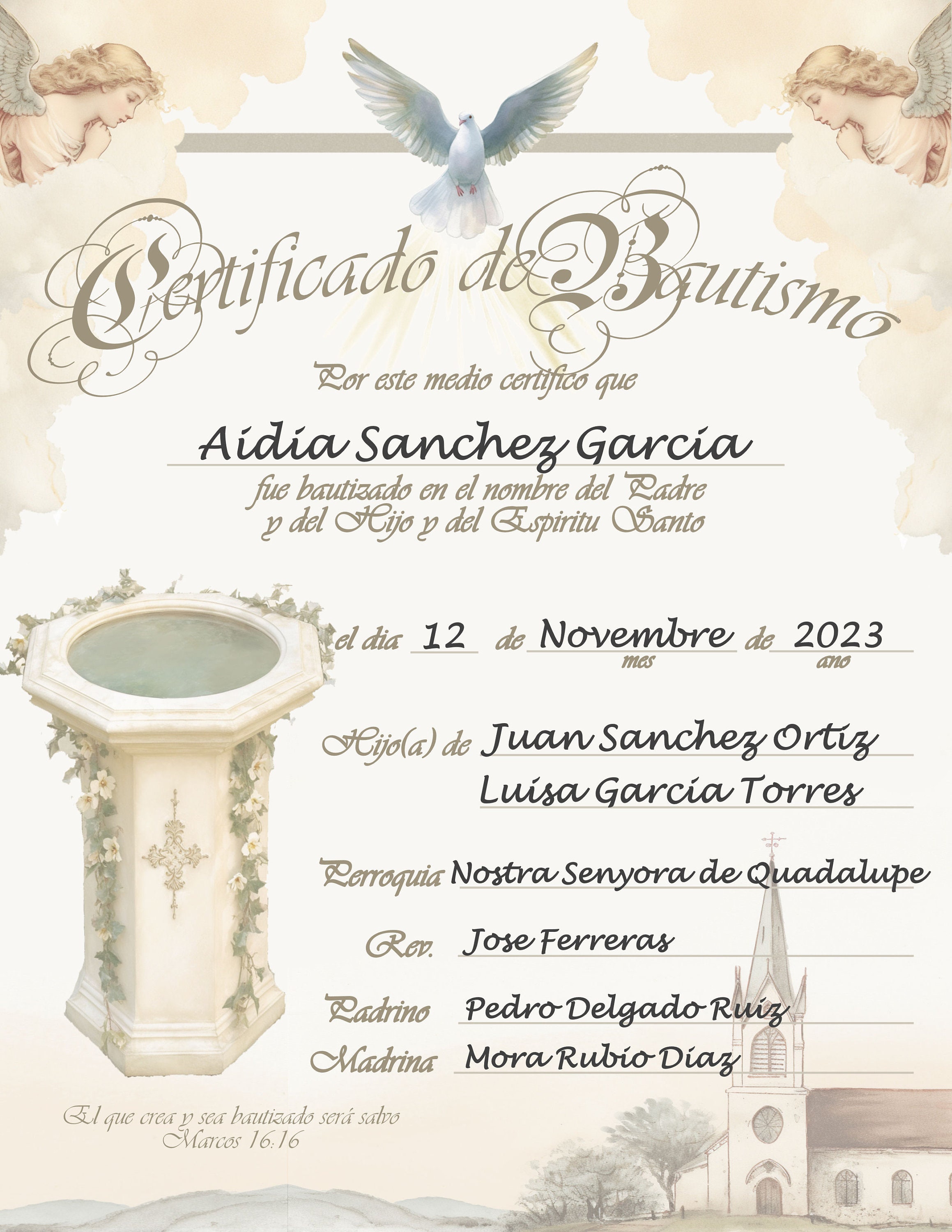 Certificado De Bautismo Personalizado, Imprimible, Personalized Spanish ...