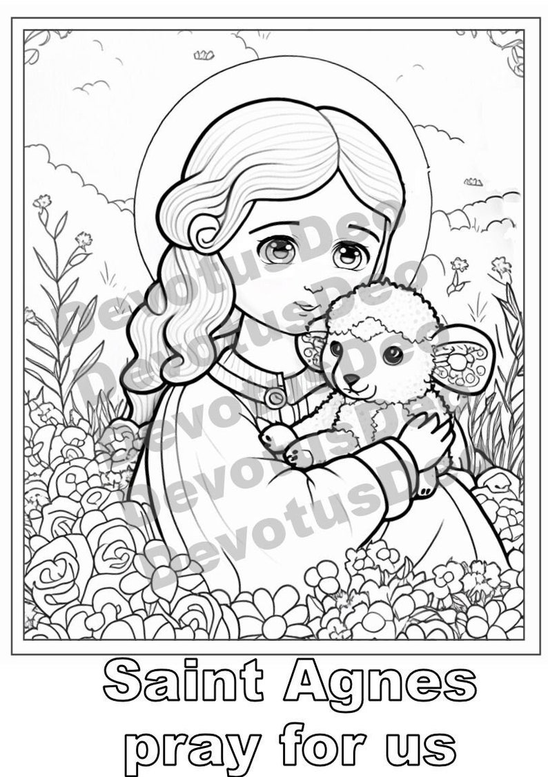 Saint Agnes Catholic Coloring Page, Christian, Instant Download ...