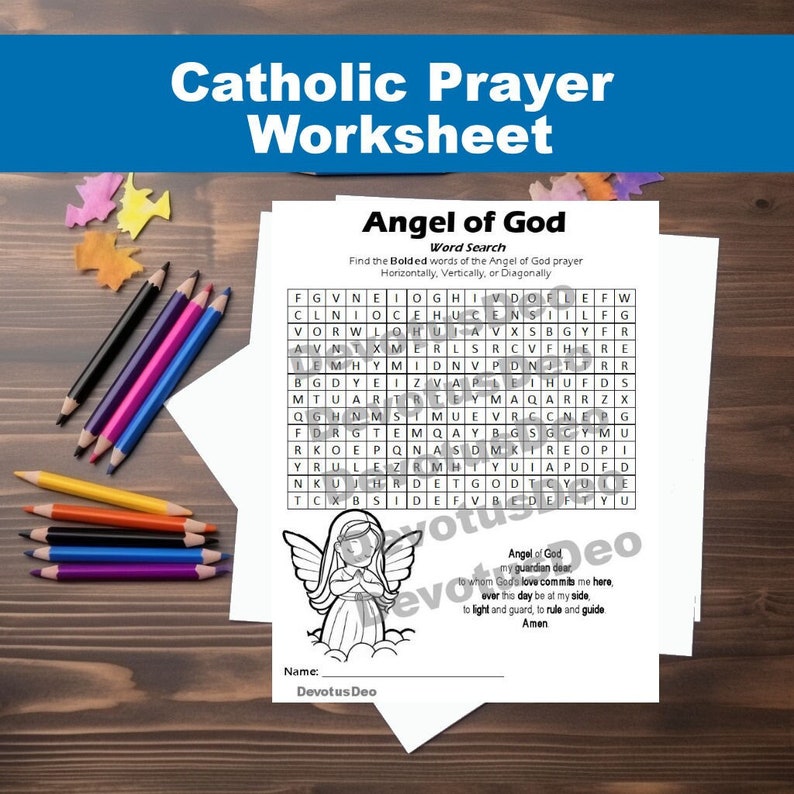 Angel of God, Catholic Prayer Worksheet - Etsy