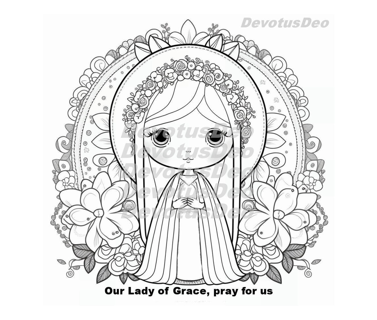 Our Lady of Grace Catholic Coloring Page, Our Lady, Mary, Christian ...