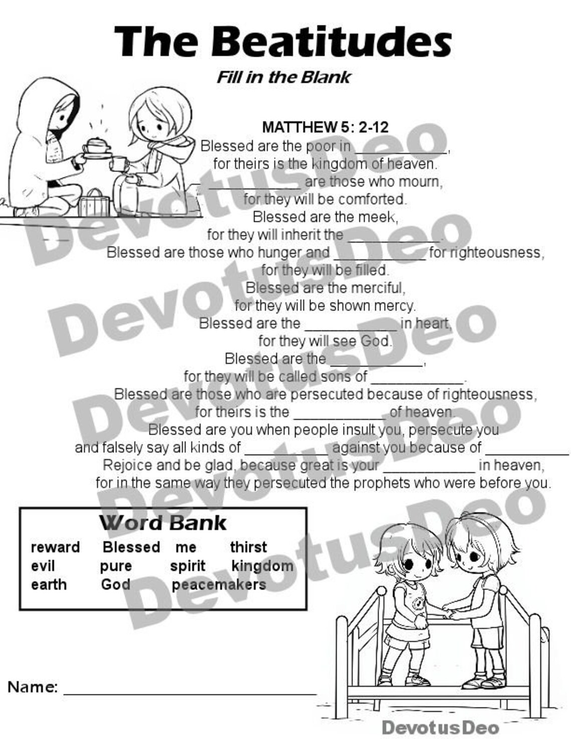 Printable Beatitudes, Bible Worksheet, Answer Sheet Included - Etsy