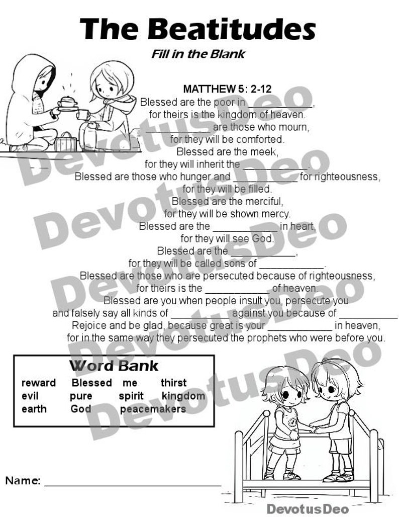 Printable Beatitudes, Bible Worksheet, Answer Sheet Included - Etsy