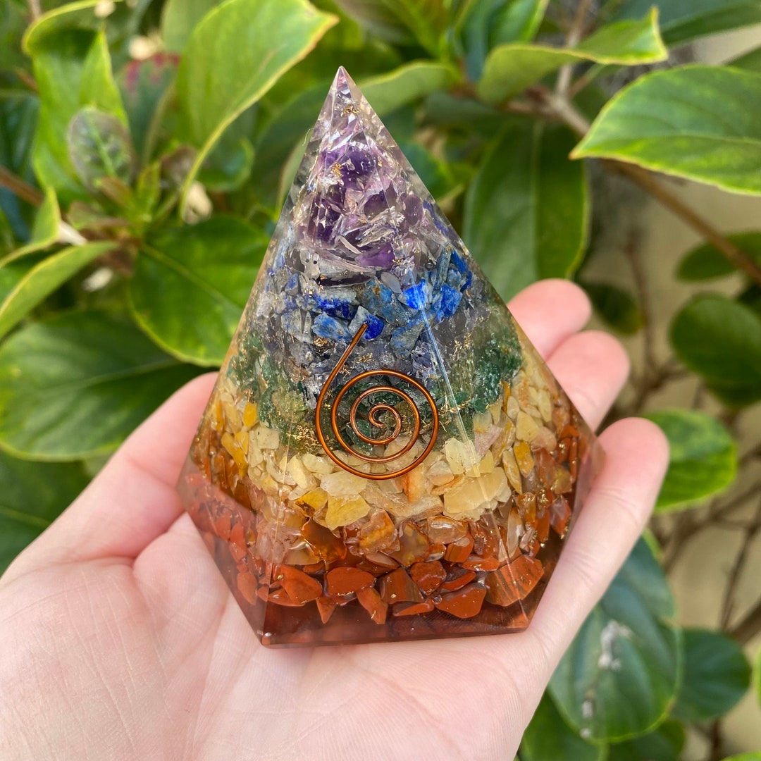 Large Hand Made Orgonite 6 Sided Pyramid With Meaning Card "chakra ...