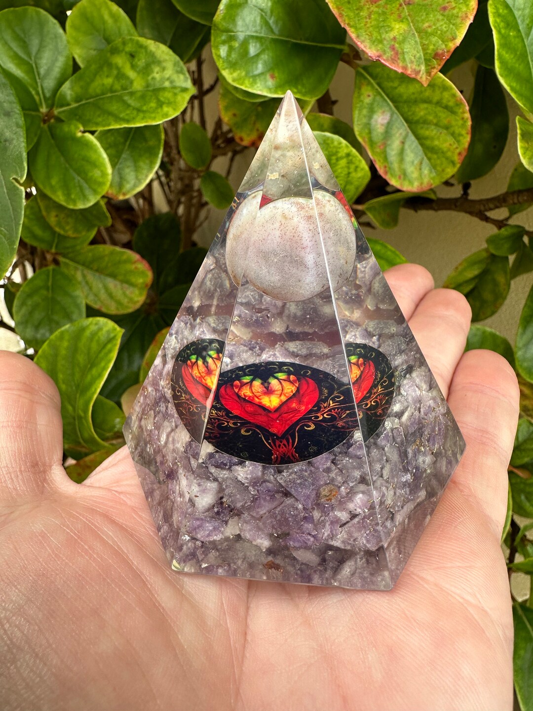 Orgonite 6 Sided Pyramid Amethyst Crystals & Floating Moon - Etsy