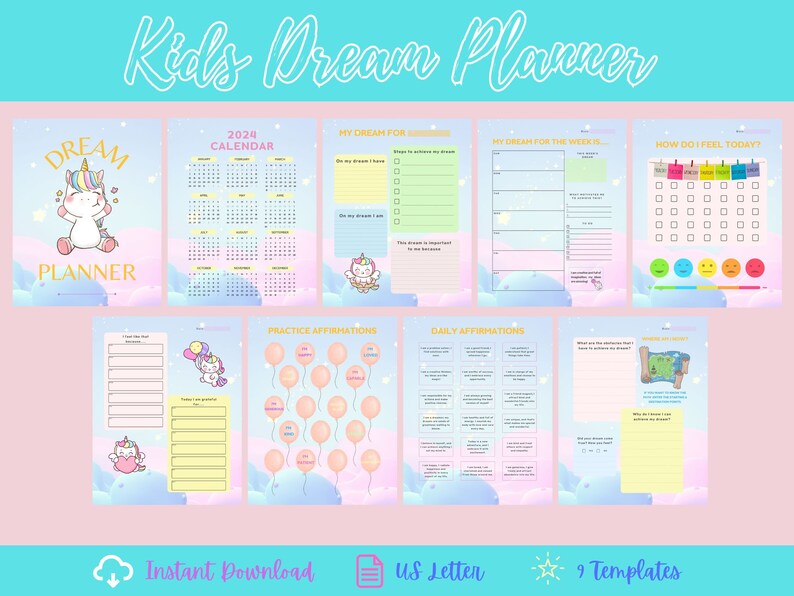 Printable Unicorn Dream Planner, Kids Planner, Kids Manifestation ...