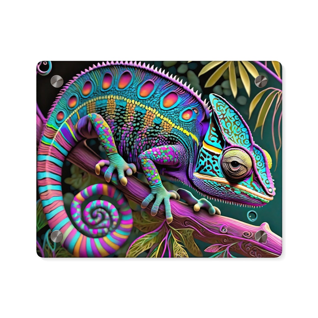 Iridescent Neon Chameleon Acrylic Wall Art - Etsy
