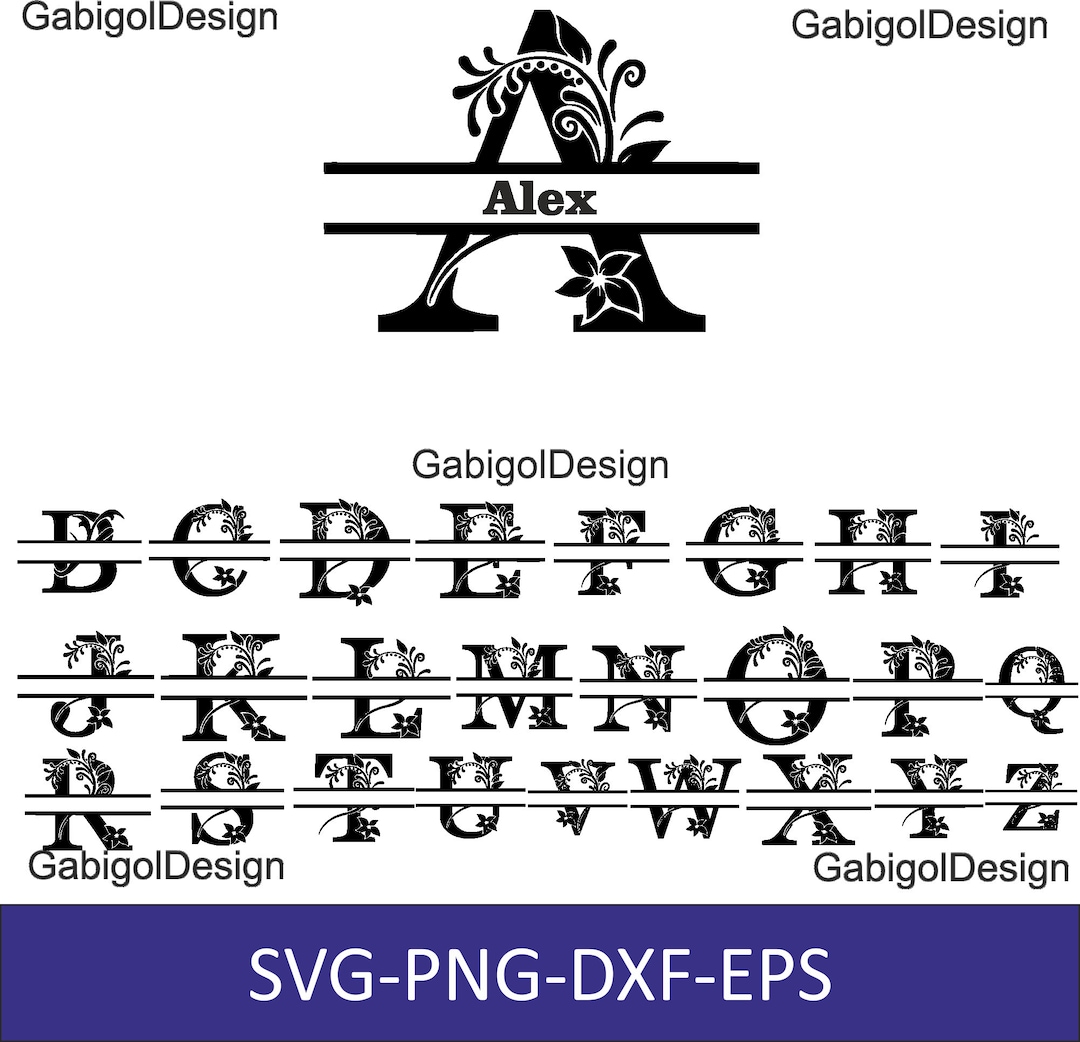 Split Monogram Font Letters Svg Png Dxf Files, Cricut Monogram Frame ...