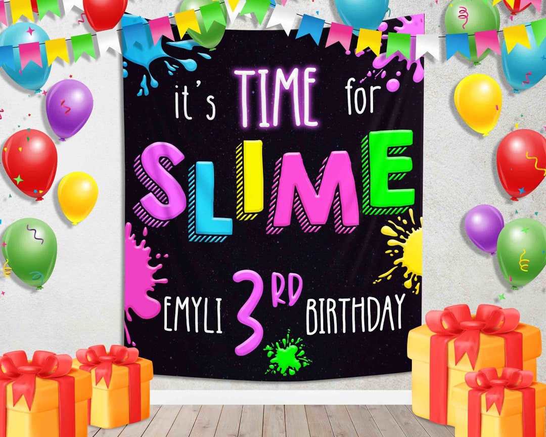 Slime Birthday Banner, Slime Birthday Backdrop for Birthday, Slime ...