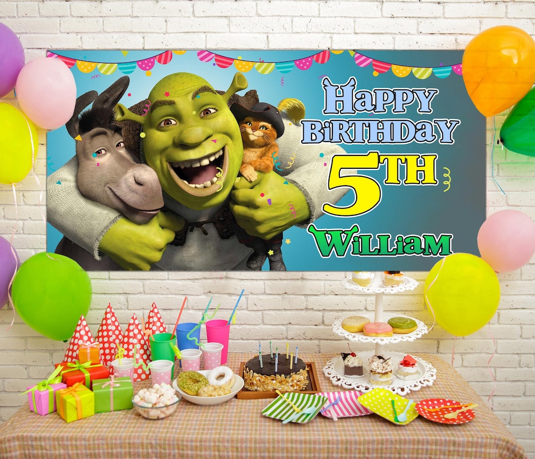 Shrek Birthday Party, Shrek Party Banner, Shrek Birthday Backdrop ...
