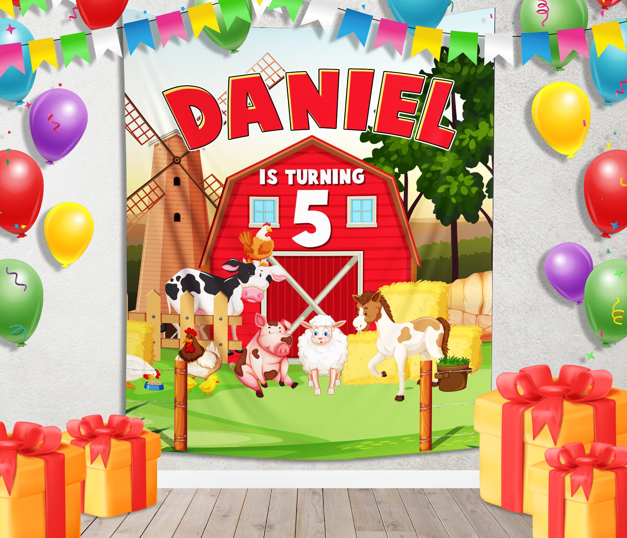 Farm Birthday Backdrop, Barnyard Birthday, Farm Backdrop, Barnyard ...