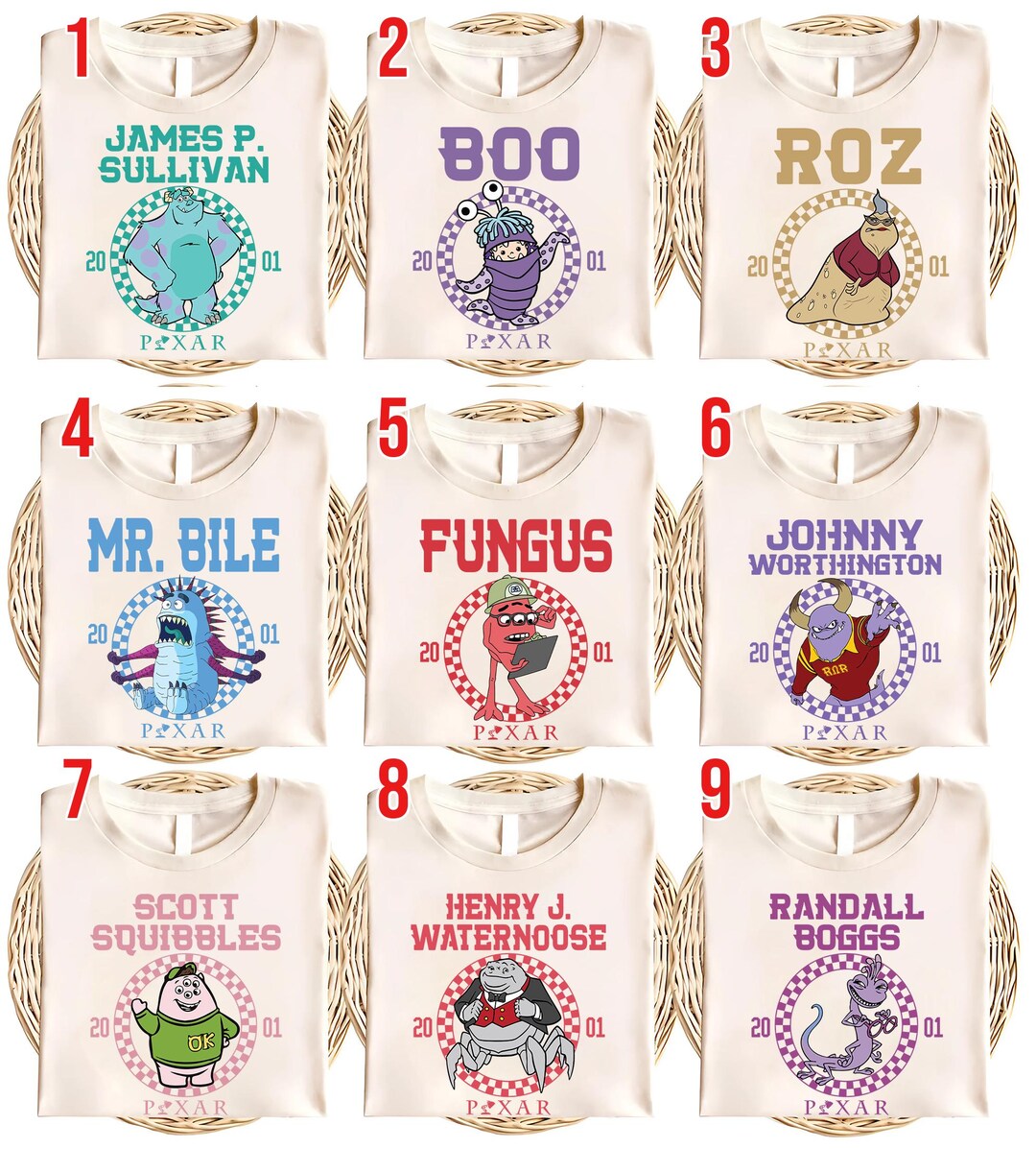Disney Pixar Retro Monsters Inc All Characters Shirt, Mike and Sulley ...