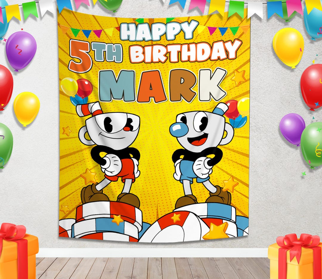 Cuphead Birthday Banner, Cuphead Game Birthday Custom Backdrop, Kids ...
