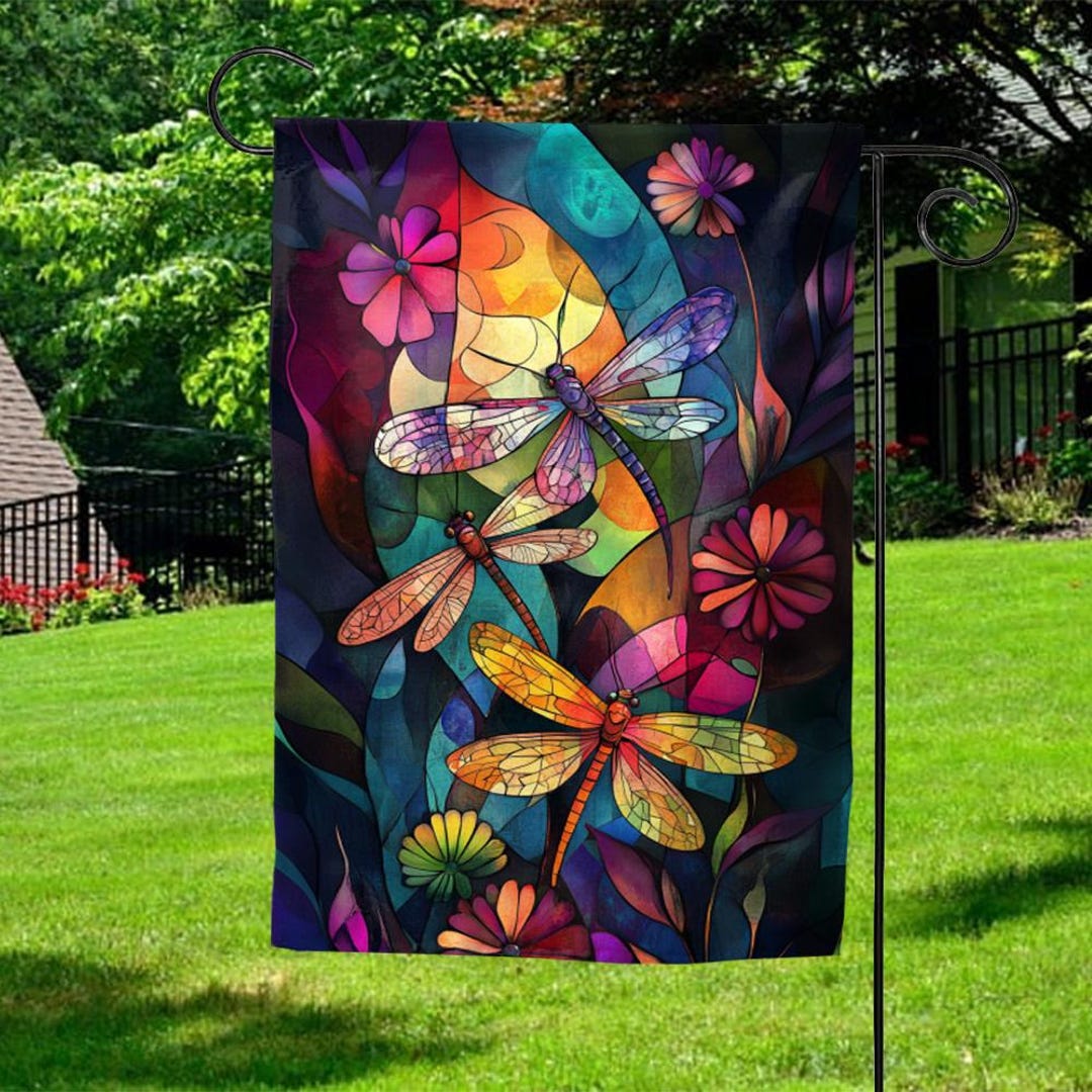 Dragonflies Stained Glass Garden Flag, Decorative Artistry Spring ...