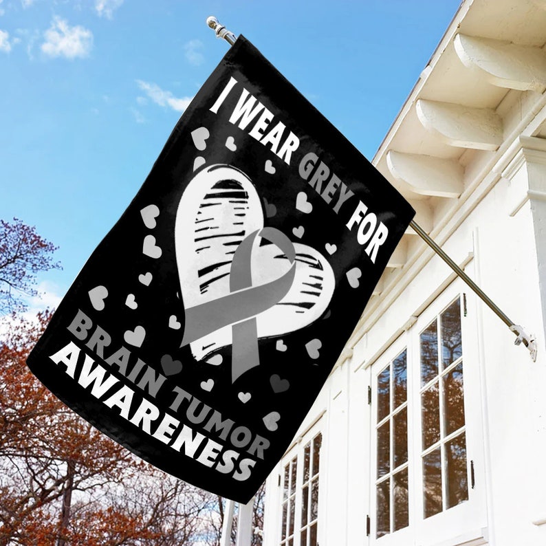 Brain Tumor Awareness Month Grey Ribbon Flag, Double Sided Garden Flags ...