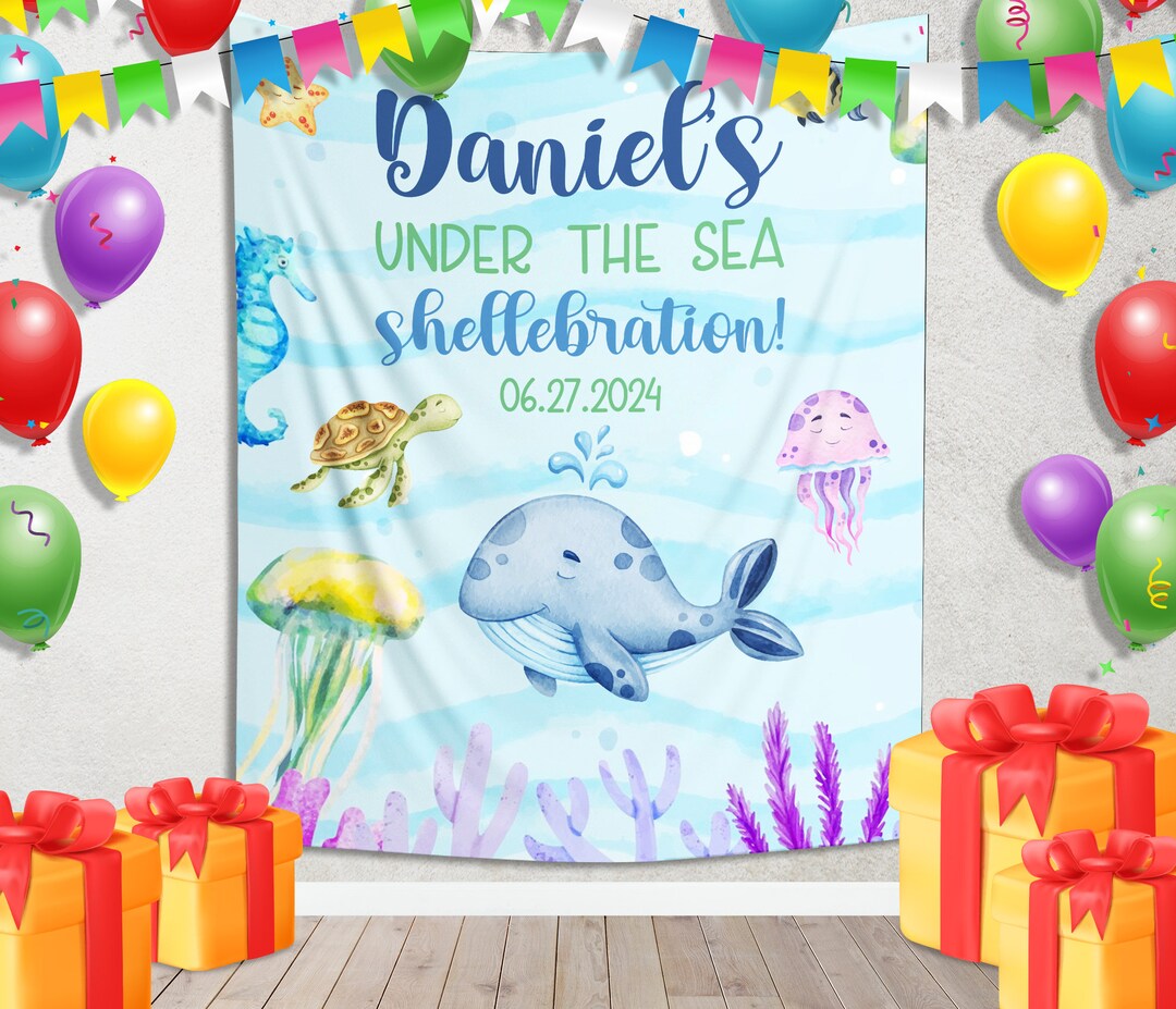 Under the Sea Birthday Backdrop, Sea Animals Boy, Personalized Under ...