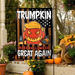 Trump 2024 Halloween Garden Flag, Trumpkin Make Halloween Great Again ...