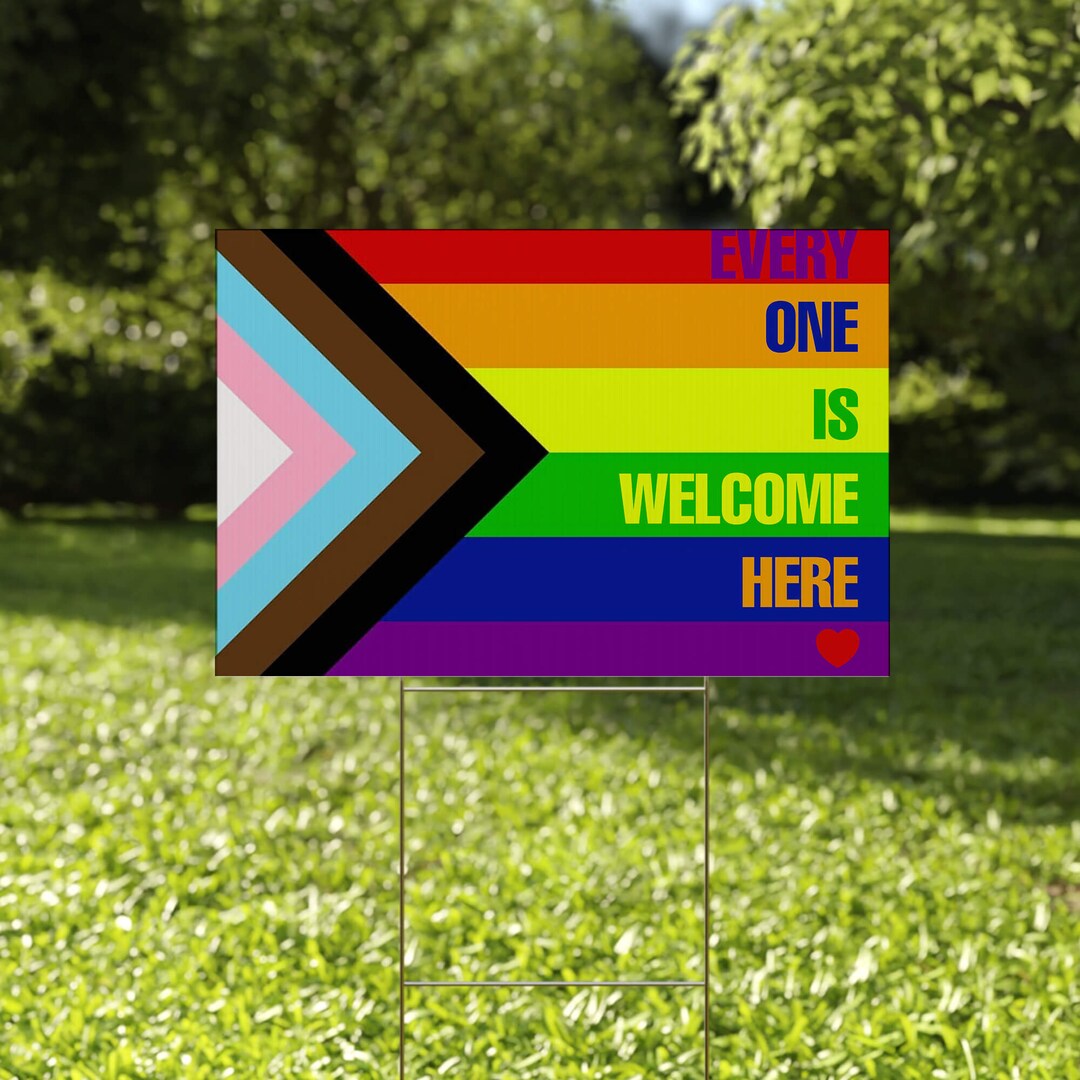 Rainbow Every One is Welcome Here Progress Pride Flag LGBTQ POC ...