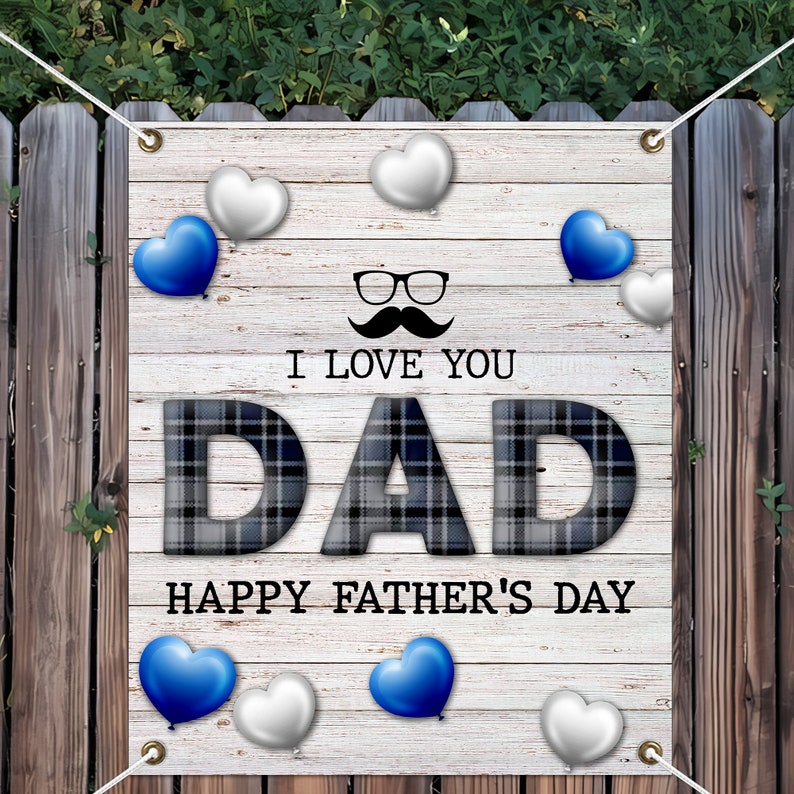 Happy Fathers Day Photo Backdrop Rustic Wooden Blue White Heart ...