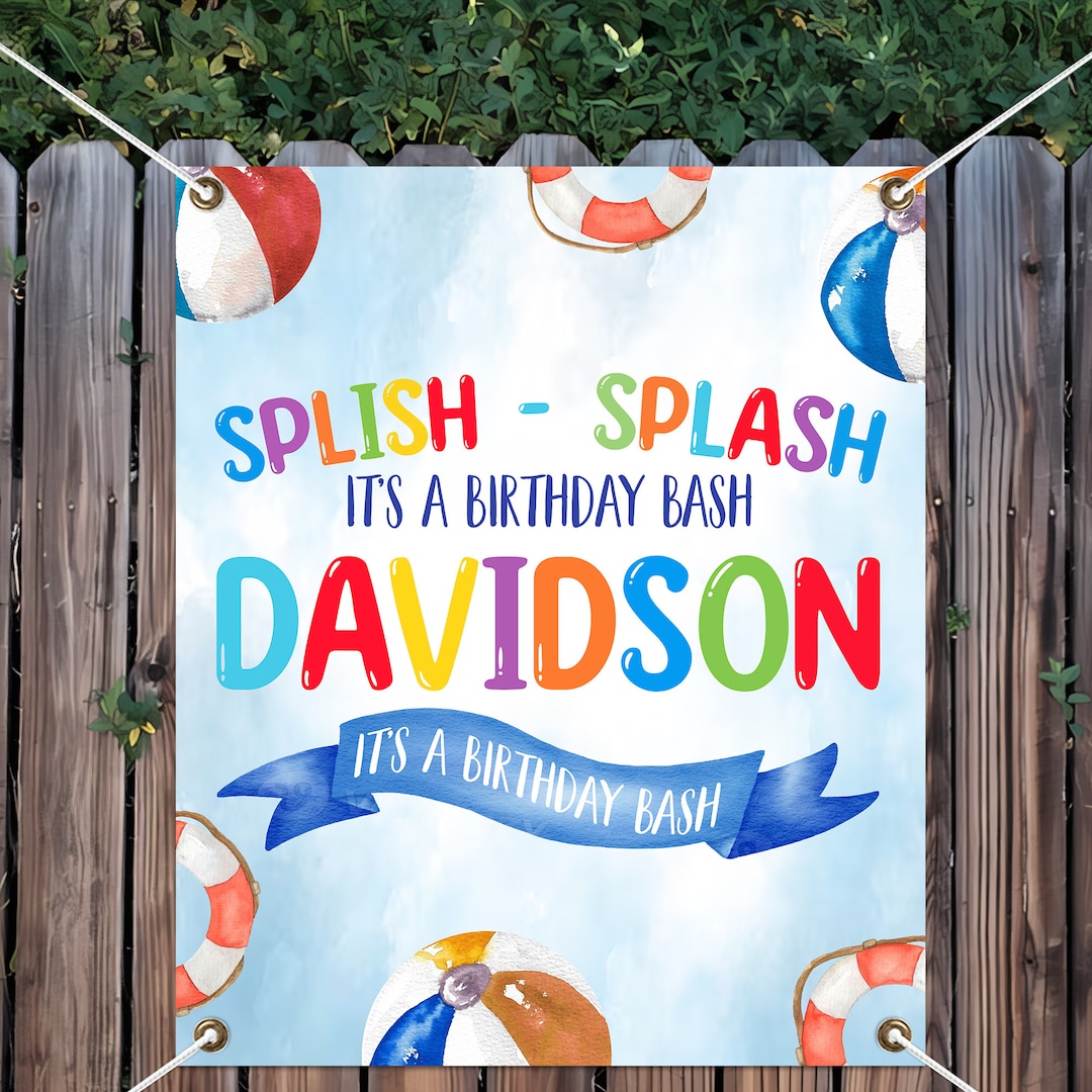 Beach Ball Birthday Banner, Splish Splash Birthday, Waterslide Birthday ...
