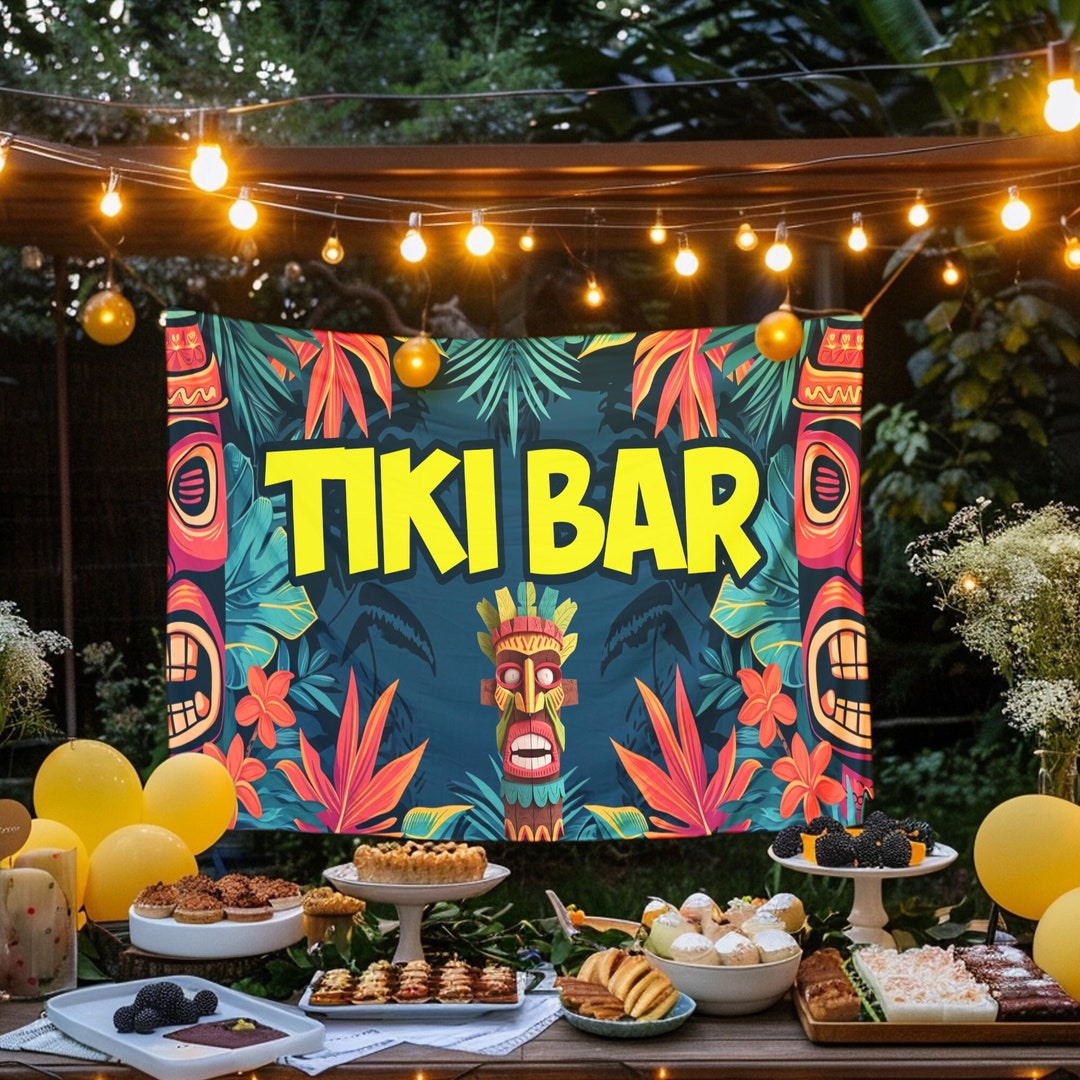 Tiki Bar Banner Hawaiian Luau Party Decorations Backdrop, Tropical Luau ...