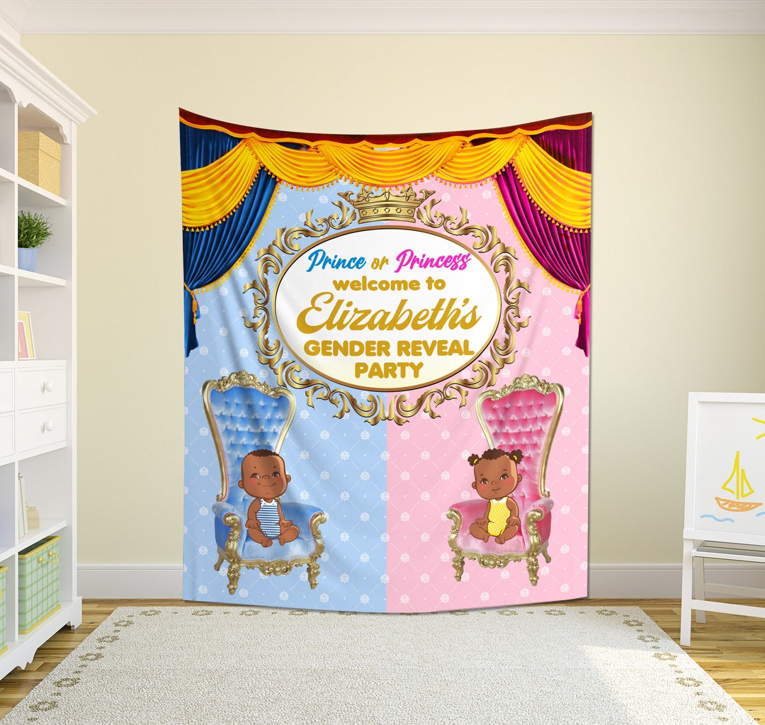 Prince or Princess, Gender Reveal Backdrop, Pink Blue Royal Curtain ...