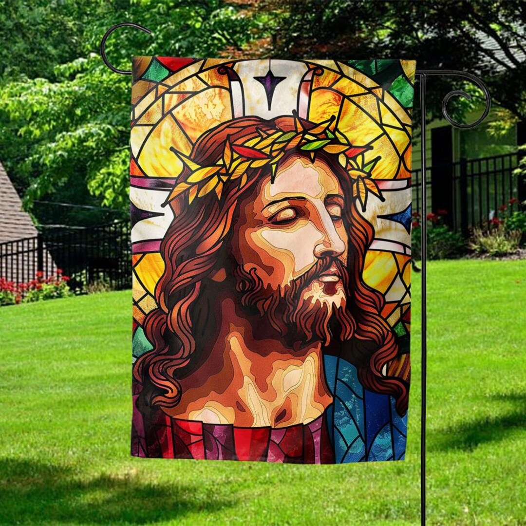 Jesus Christ Christian Stained Glass Art Garden Flag, Colorful ...