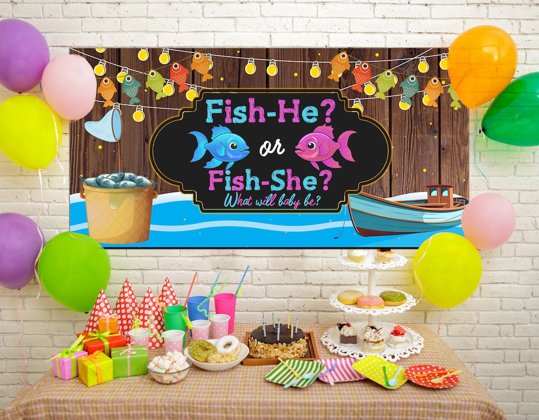 Fish Gender Reveal Backdrop,pink Blue Fish-she Fish-he Baby Shower ...