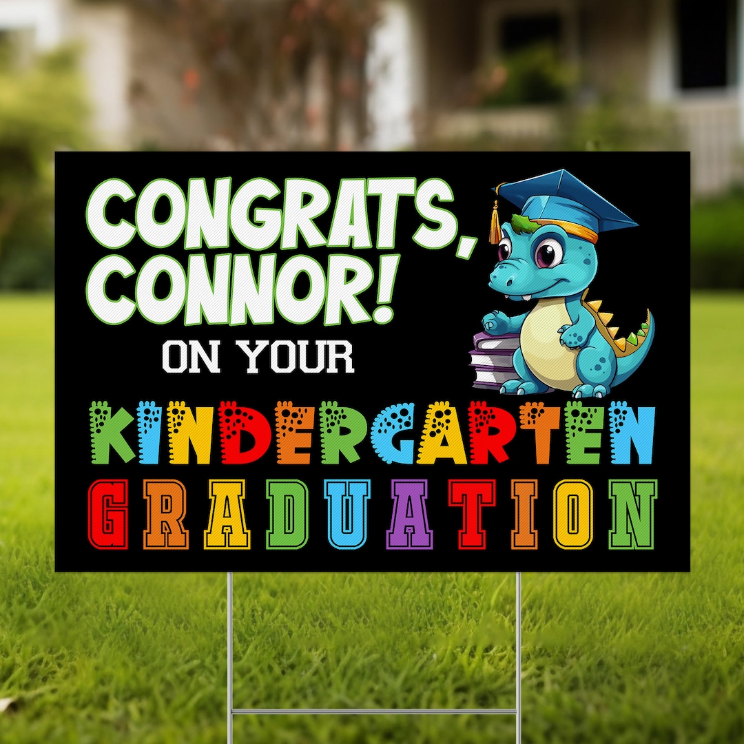 Kindergarten Graduation Yard Sign Elementary Graduation 2024 Dinosaur ...