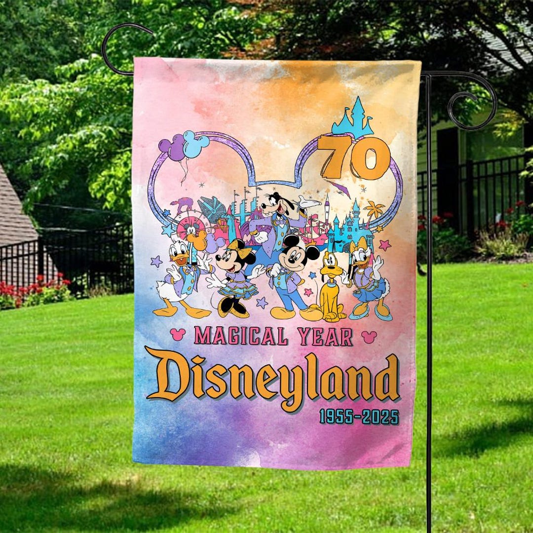 Disneyland 70th Anniversary Garden Flag, Mickey Minnie 70 Years of ...