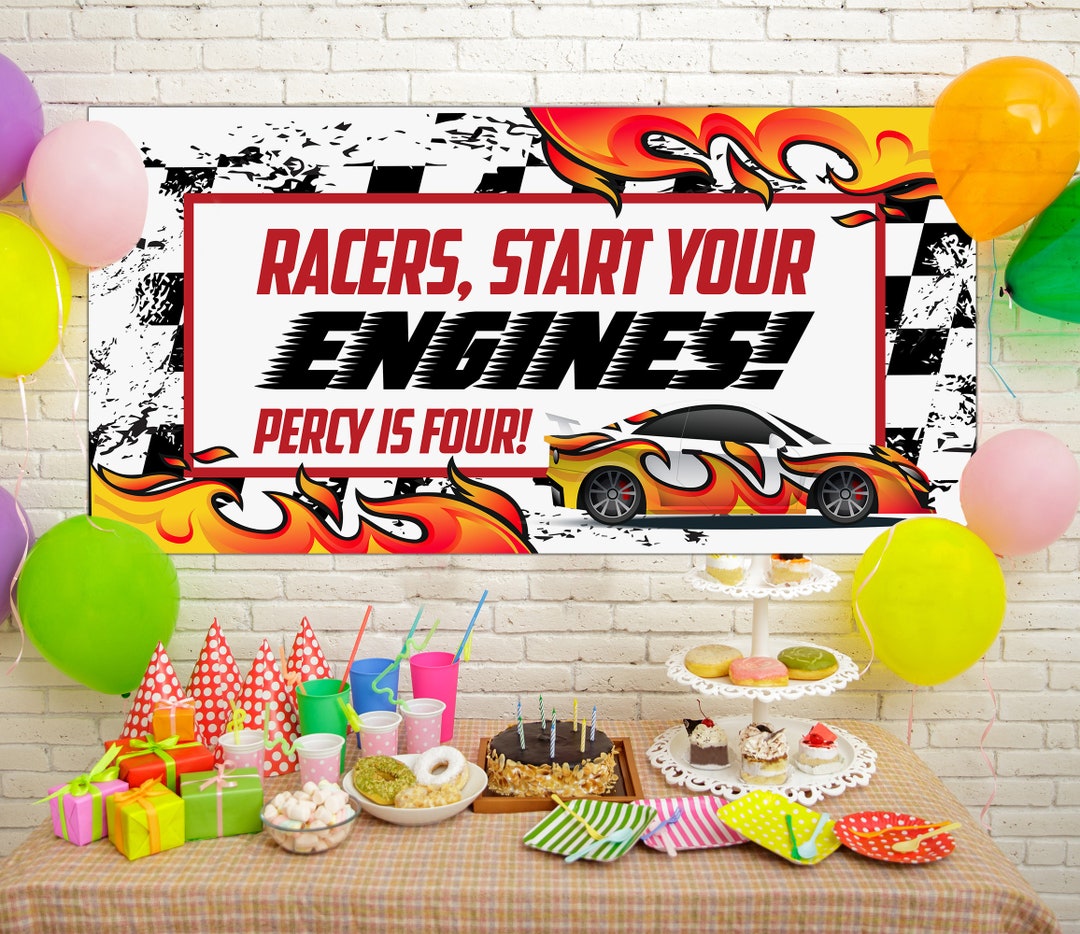 Racecar Birthday Banner, Race Car Party Decor, Birthday Party, Car ...