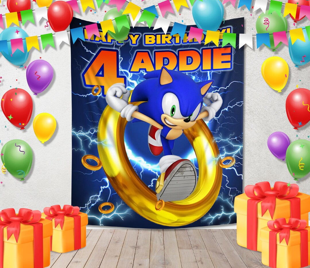 Sonic Birthday Party Backdrop, Sonic Birthday Banner, Custom Name Sonic ...