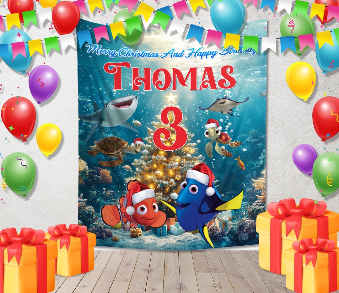 Finding Nemo Birthday Christmas Banner, Custom Finding Dory Xmas ...