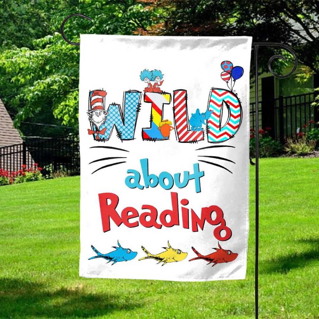 Wild About Reading Garden Flag, Reading Day Garden Flag, Yard Decor ...