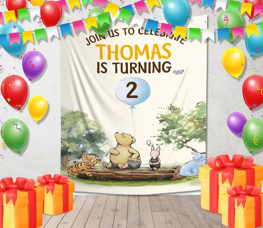 Classic Winnie the Pooh Birthday Backdrop/winnie Pooh Birthday Banner ...