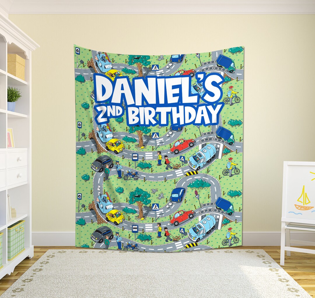 Transportation Birthday Backdrop, Police Car, Ambulance, Truck Taxi ...