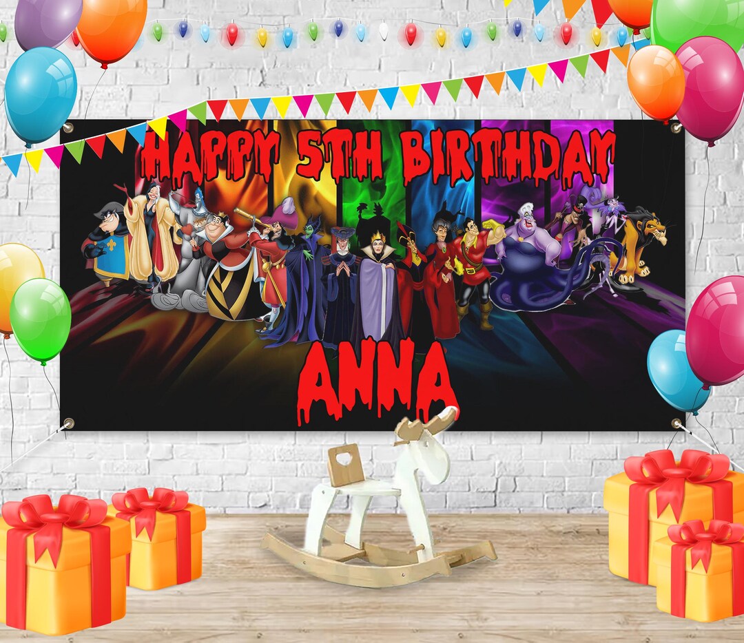 Custom Disney Villain Birthday Banner, Disney Birthday Backdrop ...