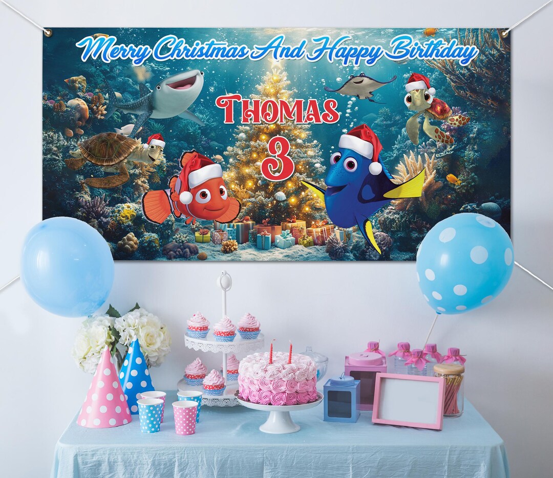 Finding Nemo Birthday Christmas Banner, Custom Finding Dory Xmas ...