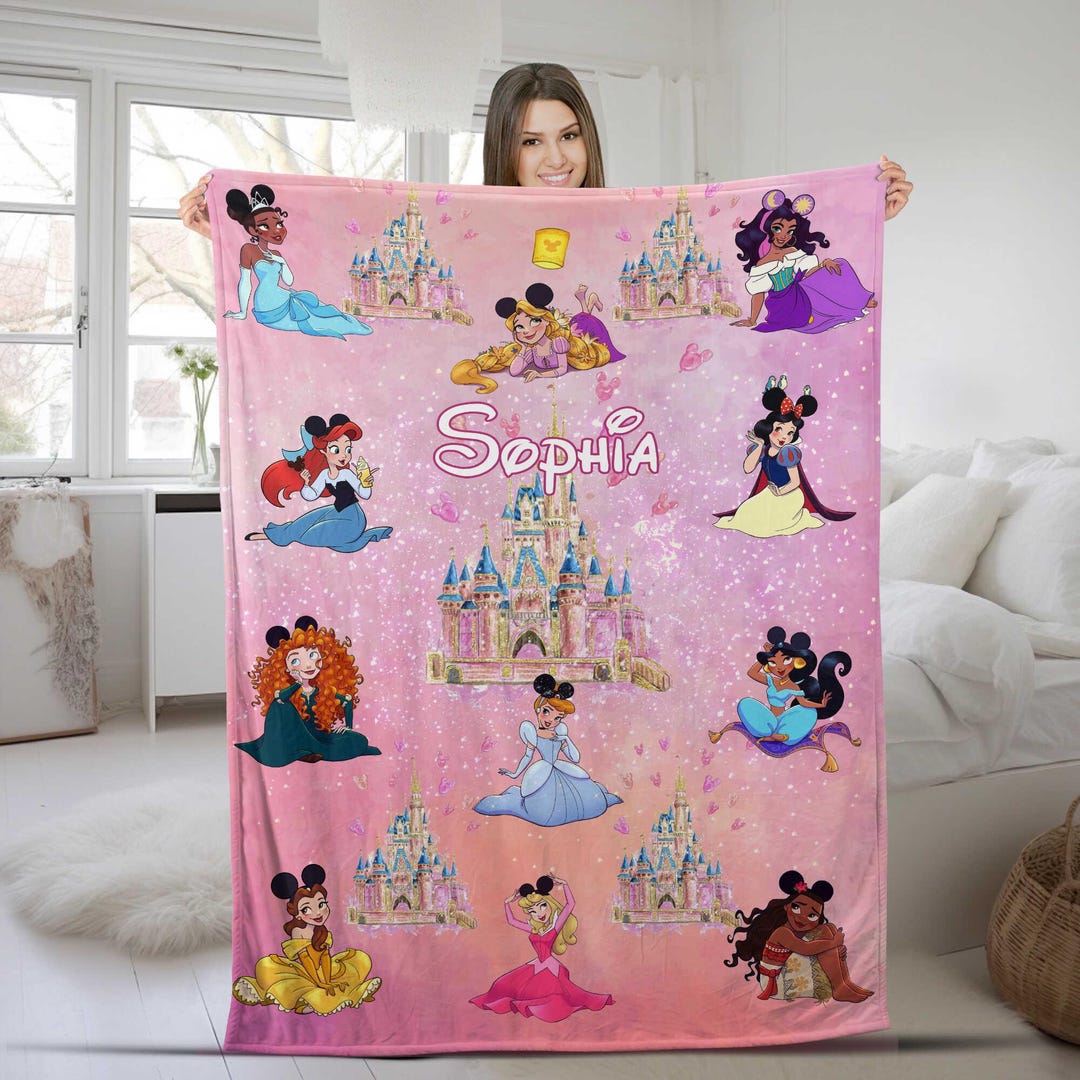 Personalized Watercolor Disney Princess Blanket, Custom Name Baby ...