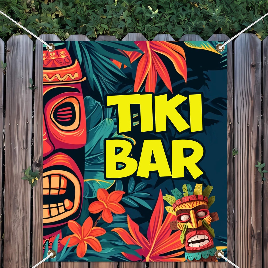 Tiki Bar Banner Hawaiian Luau Party Decorations Backdrop, Tropical Luau ...