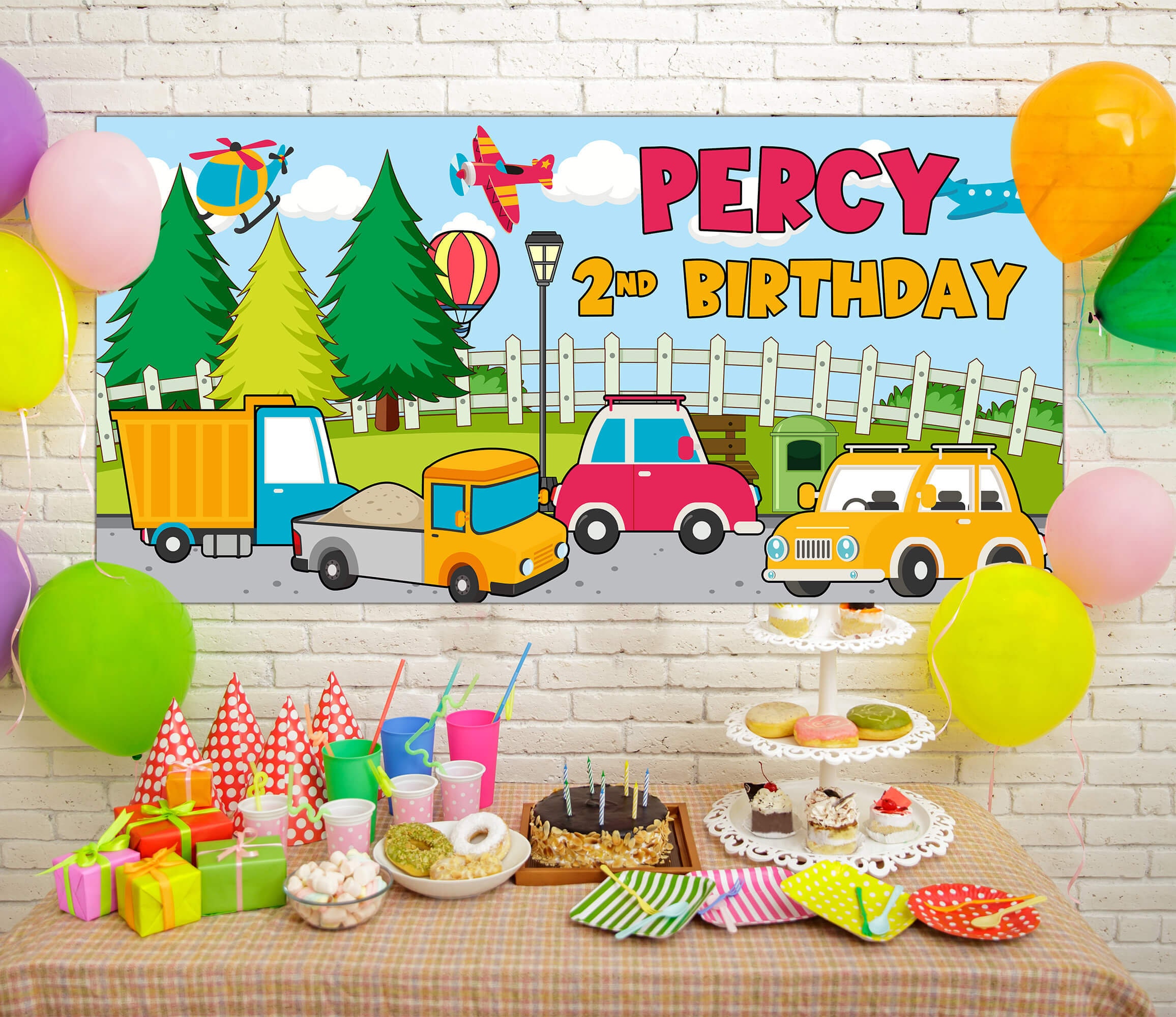 Transportation Birthday Banner, Truck Car Theme Birthday Name Banner ...