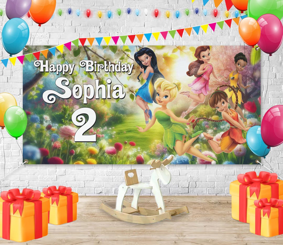 Cartoon Fairy Tinkerbell Backdrop, Happy Birthday Party Background ...