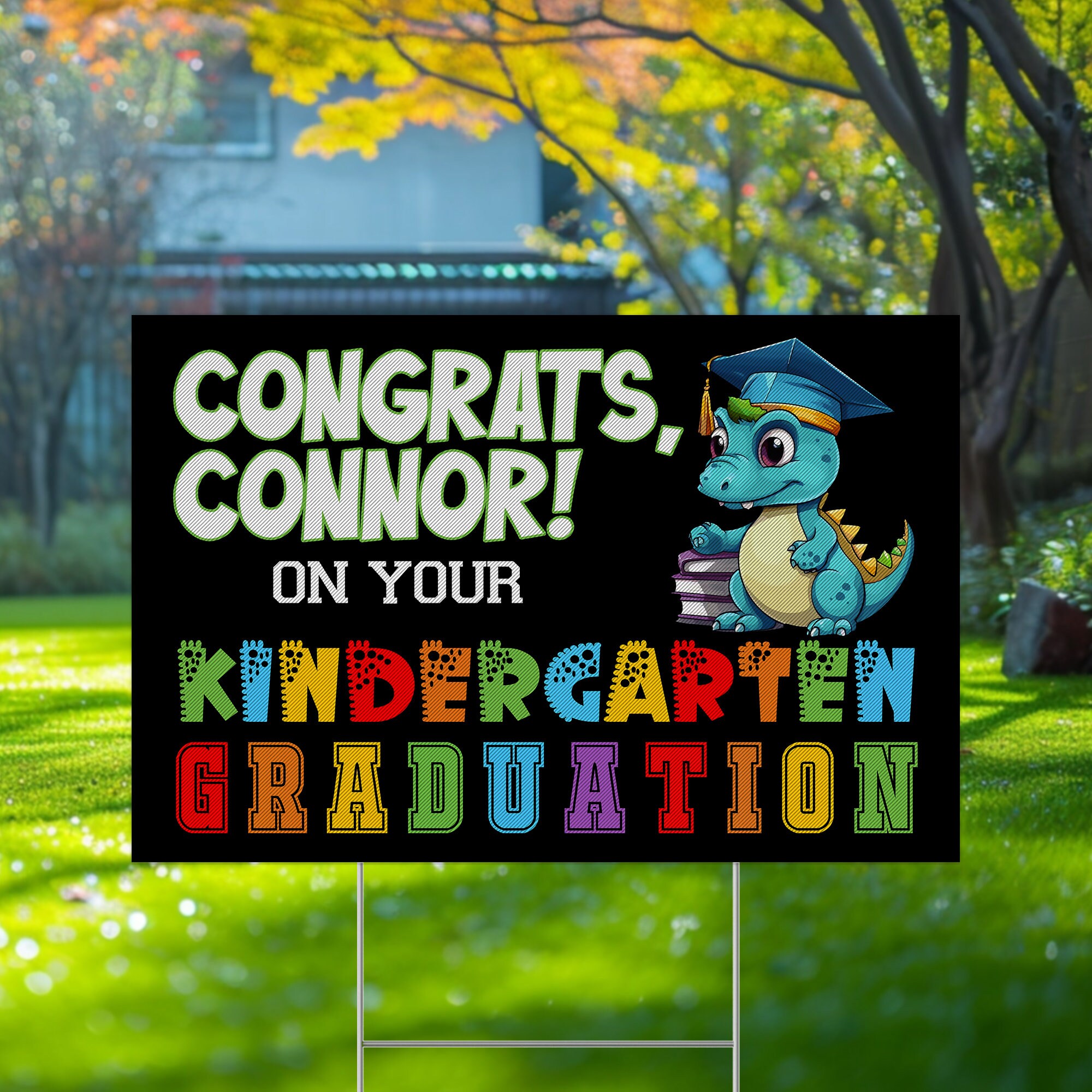 Kindergarten Graduation Yard Sign Elementary Graduation 2024 Dinosaur ...