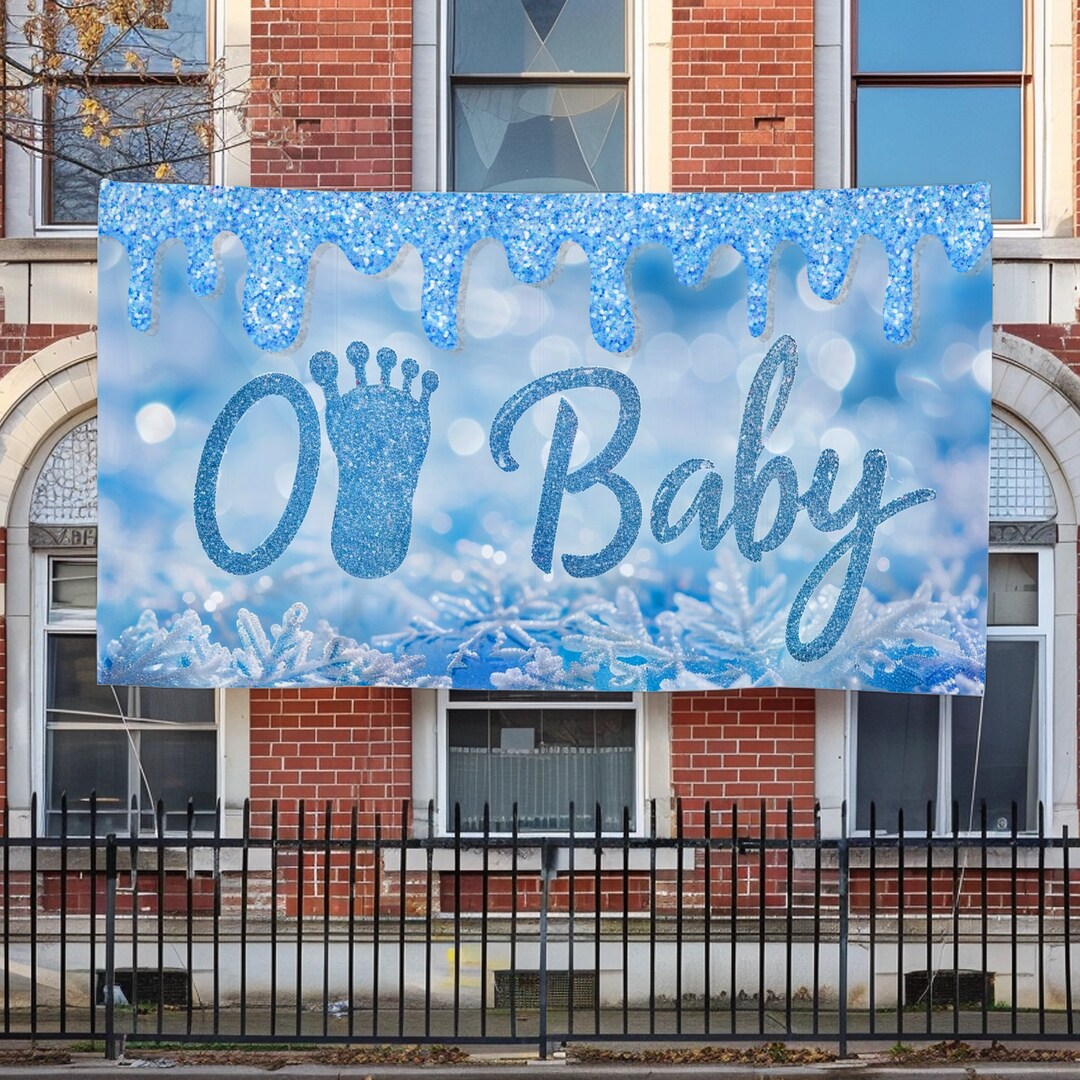 Oh Baby Backdrops, Baby Shower Banner, Glitter Blue Baby Shower Boys ...