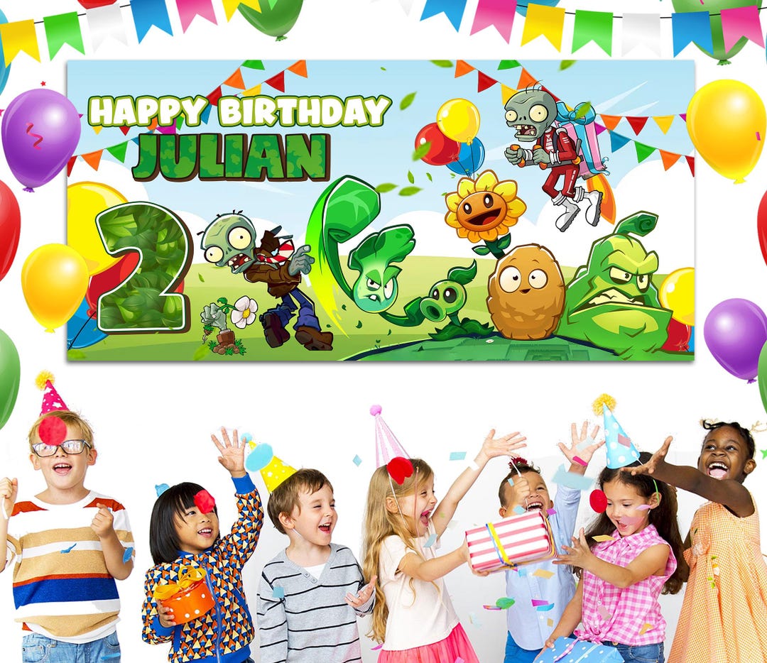 Plants Vs Zombies, Personalized Birthday Party Backdrop, Personalized ...