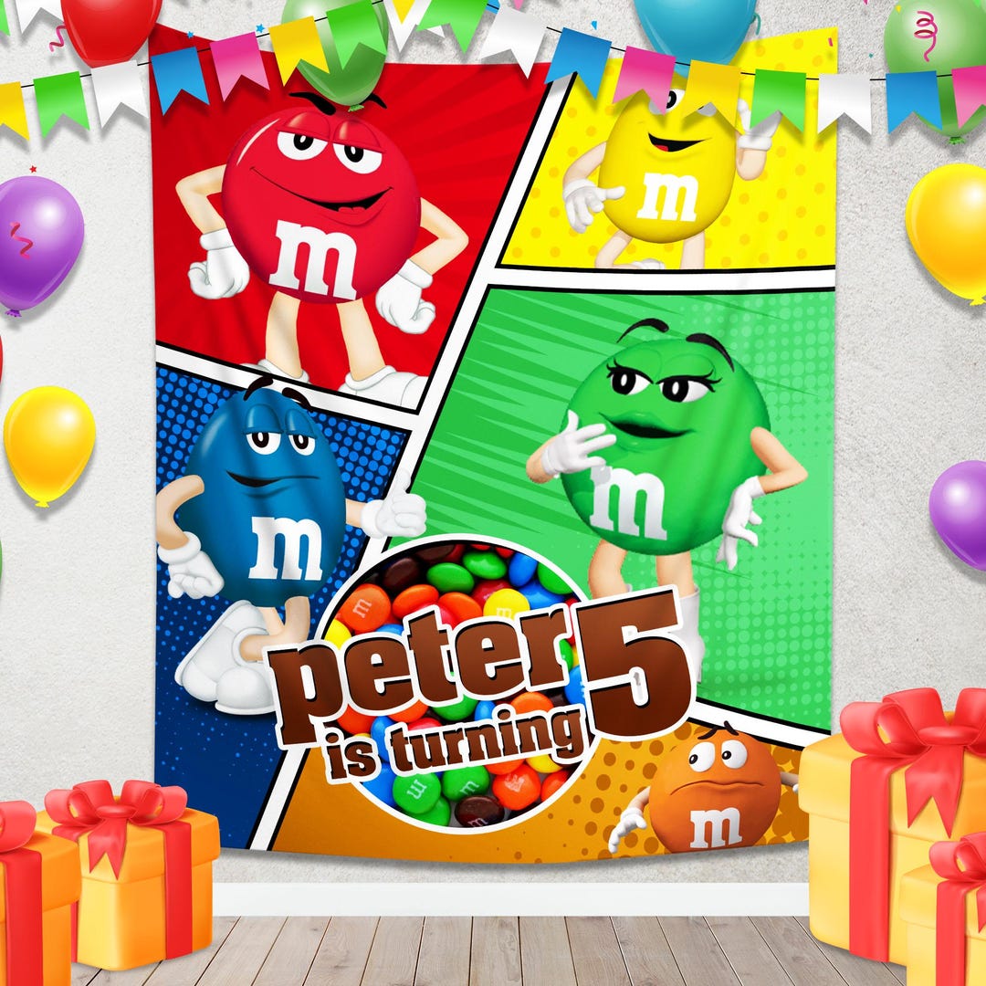 M and M Candy Family Birthday Backdrop/m and M Candy Birthday Banner/m ...