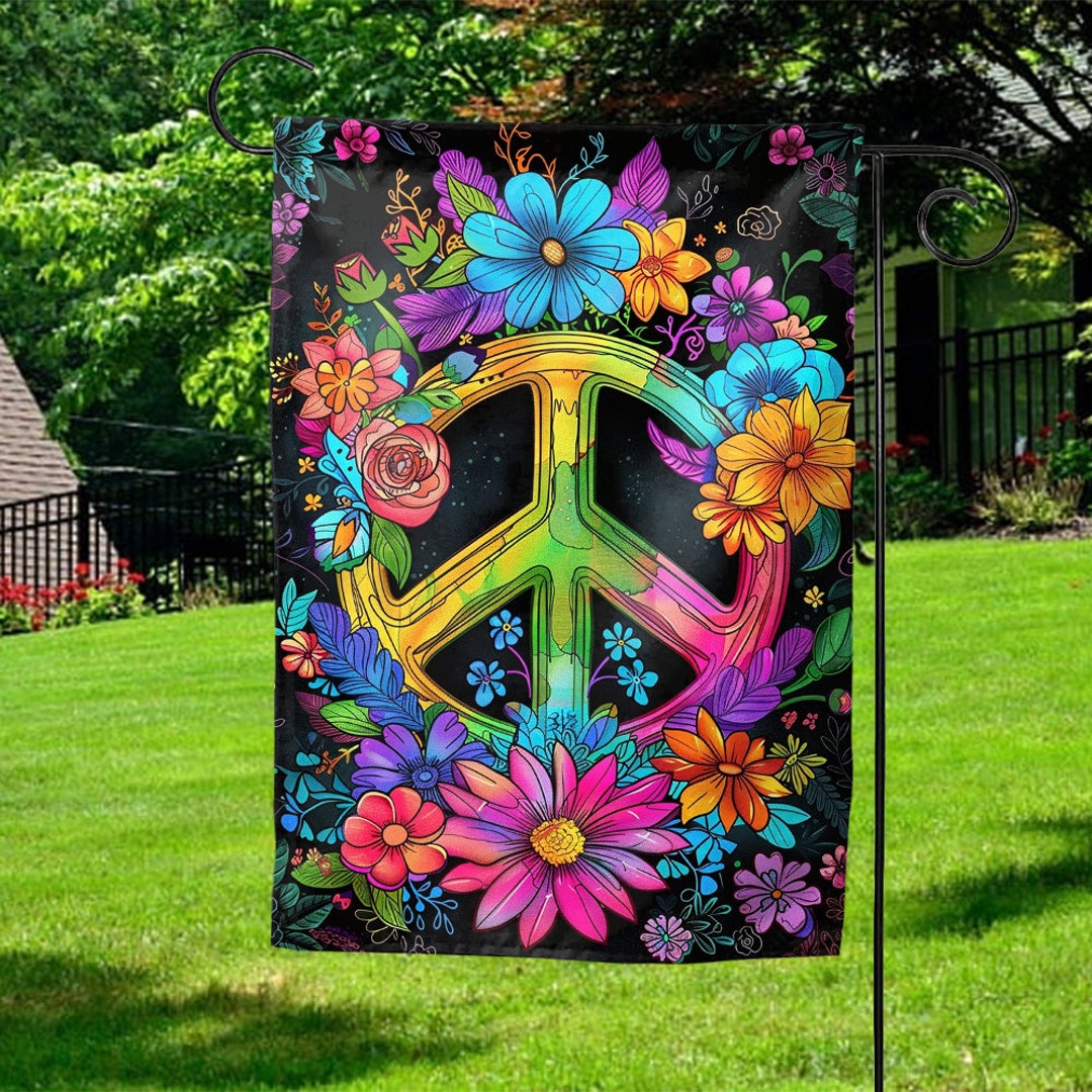 Floral Peace Sign Garden Flag, Peace Flag, Peace Garden Flag, Floral ...