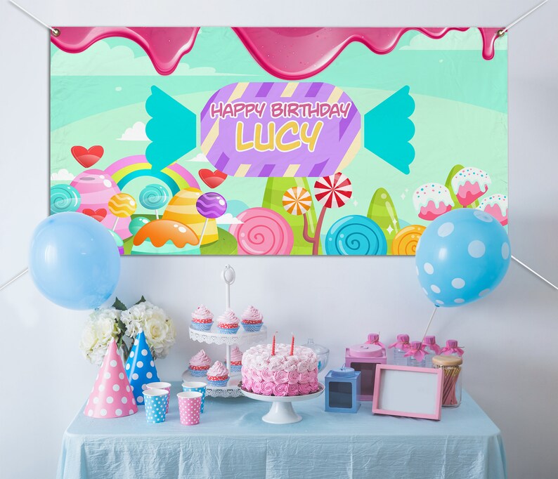 Candyland Backdrop Banner, Birthday Background, Lollipop, Candy Theme ...