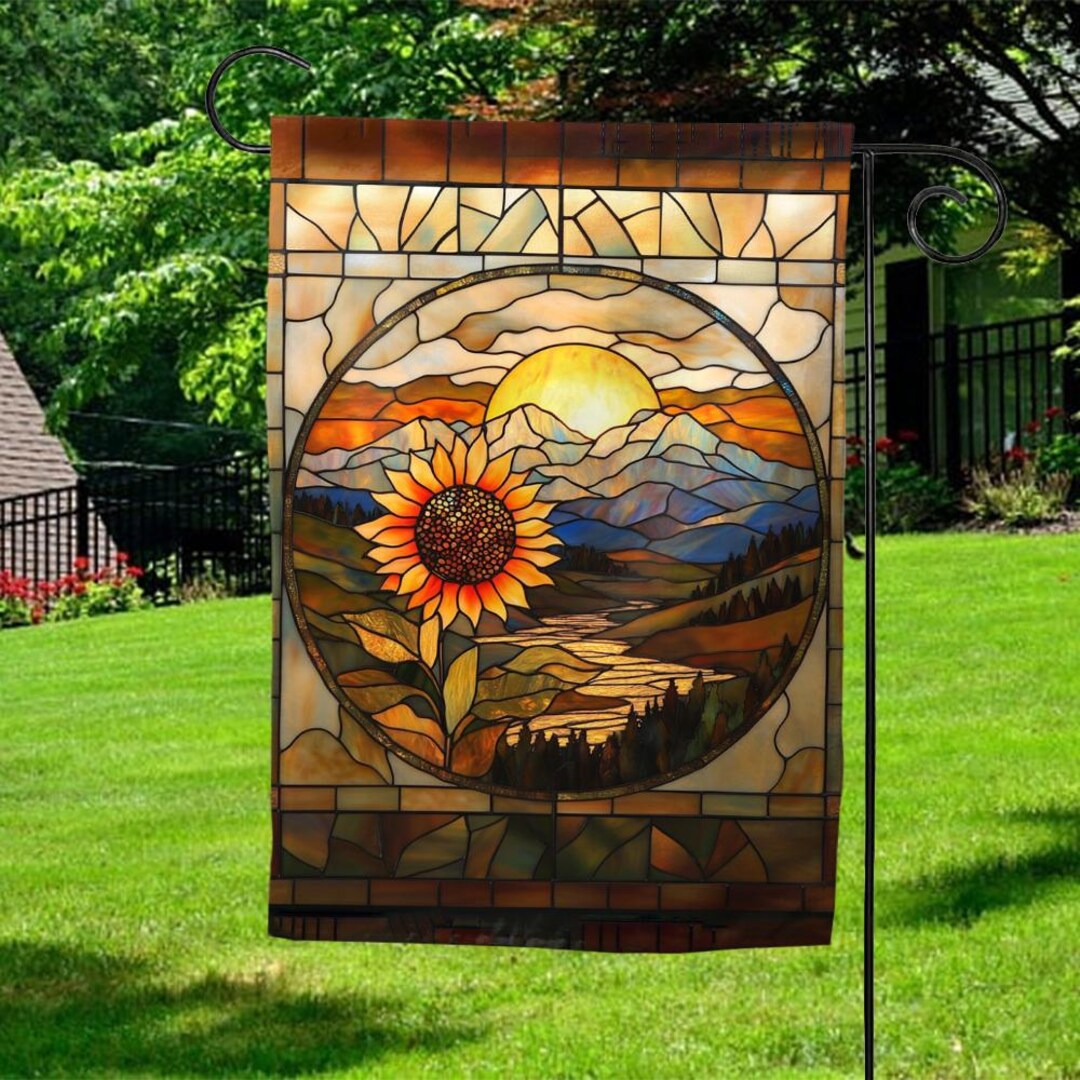 Stained Glass Look Summer Garden Flag, Sunflower Garden Flag, Sunflower ...